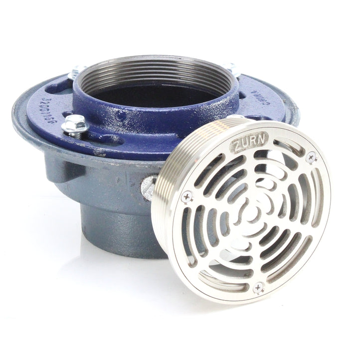 Zurn ZN415-5B Floor Drain with Medium-Duty 5" Round Nickel Bronze Stra