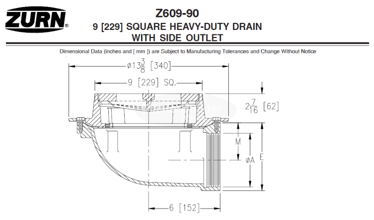 Zurn Z609 9" Square Heavy-Duty Drain
