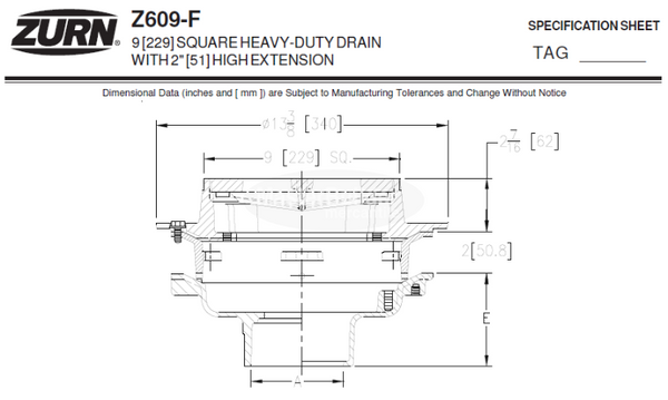Zurn Z609 9" Square Heavy-Duty Drain
